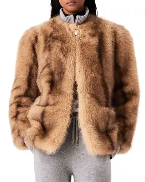 Maje Guston Oversized Faux Fur Coat - Beige