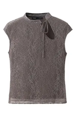 Mango Bow Lace Top With Cut-out Detail - Grey