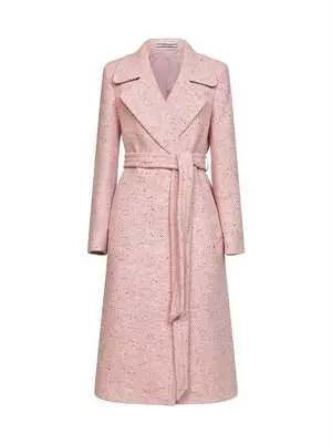 Tagliatore Pink Speckled Herringbone Wool Molly Long Belted Coat - Multicolor