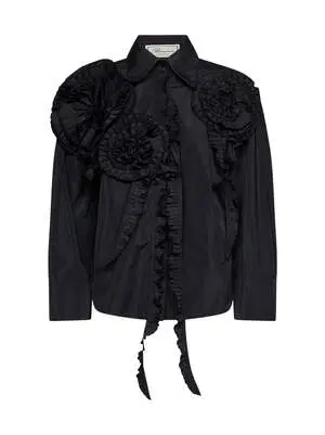Blumarine Black Taffeta Loose Shirt With 3d Roses - Multicolor