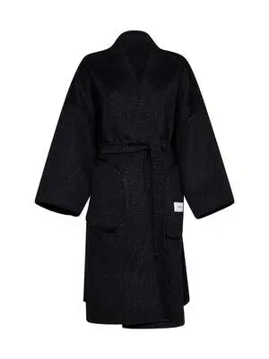 Fendi Black Double-sided Wool Kimono-style Midi Belted Coat