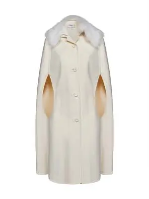 Fendi Ivory Double-sided Wool-blend Cape With Fox Fur Collar - Multicolor
