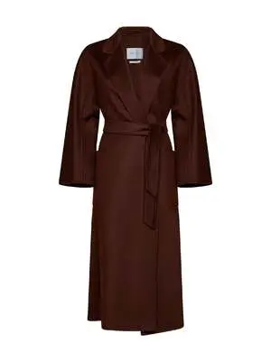 Max Mara Burgundy Ludmilla Icon Coat Belted Wrap Coat - Multicolor