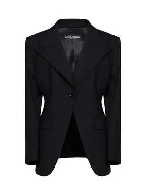Dolce & Gabbana Black Stretch Wool And Silk Single-breasted Blazer - Multicolor