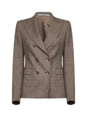 Tagliatore Tobacco Houndstooth Wool Blend Coreen Double-breasted Blazer