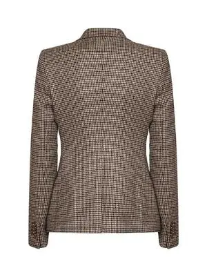 Tagliatore Tobacco Houndstooth Wool Blend Coreen Double-breasted Blazer