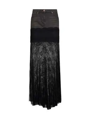 Blumarine Grey Denim And See-through Lace Long Skirt - Multicolor