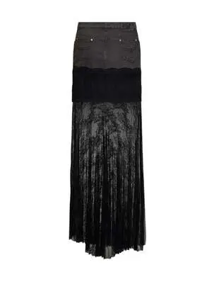 Blumarine Grey Denim And See-through Lace Long Skirt
