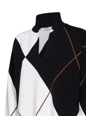 Max Mara Black And White Argyle Wool Mxmsala Relaxed Sweater