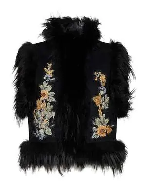 Fendi Black Wool Vest With Embroidery And Fox Fur Trims