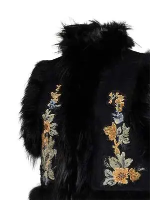 Fendi Black Wool Vest With Embroidery And Fox Fur Trims