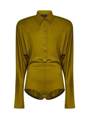MUGLER Olive Green Wool-blend Jersey Polo Bodysuit - Multicolor