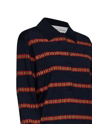Dries Van Noten Navy Blue Striped Knit Long-sleeved Polo Shirt - Multicolor