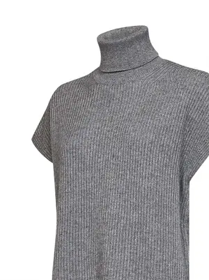 Max Mara Mélange Grey Ribbed Wool And Cashmere Knit Turtleneck Sweater