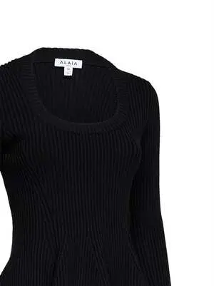 Alaïa Black Ribbed Wool-blend Knit Peplum Top