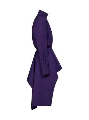 MUGLER Aubergine Wool Asymmetric Peplum Blouse