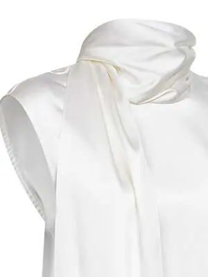 Bottega Veneta White Stretch Silk Satin Top With Integrated Scarf Detail - Multicolor