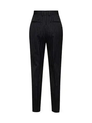 Dolce & Gabbana Black Pinstriped Stretch Wool Cigarette Trousers