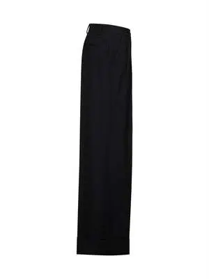 Dolce & Gabbana Black Virgin Wool Trousers With Turn-up Hems