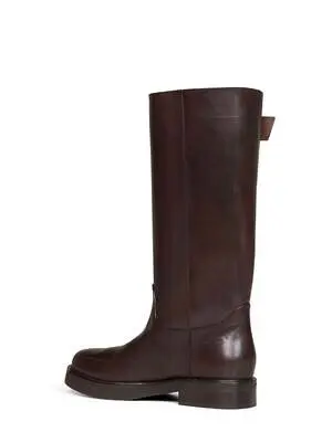 Etro Brown Leather High Boots With Paisley Buckle