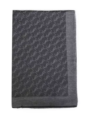 Saint Laurent Black And Dark Grey Cashmere And Silk Jacquard Cassandre Scarf - Multicolor