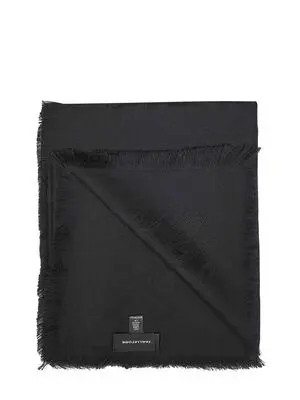 Tagliatore Black Jacquard Wool Scarf With All-over Logo Pattern