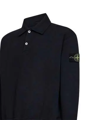 Stone Island Navy Blue Tubular Cotton Oversized Polo-style Sweatshirt