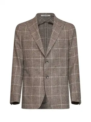 Tagliatore Tobacco Check Wool Montecarlo Single-breasted Blazer - Multicolor