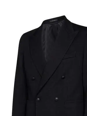 Tagliatore Black Wool-blend Jersey Montecarlo Double-breasted Blazer - Multicolor