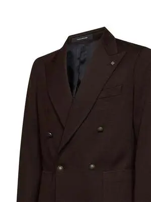 Tagliatore Dark Brown Wool-blend Jersey Montecarlo Double-breasted Blazer