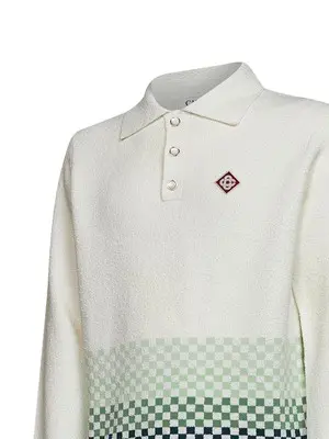 Casablanca White Bouclé Knit Check Long-sleeved Polo Shirt - Multicolor
