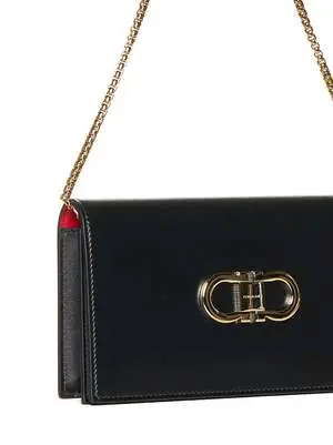 FERRAGAMO Black Double Gancini Mini Bag With Shoulder Strap