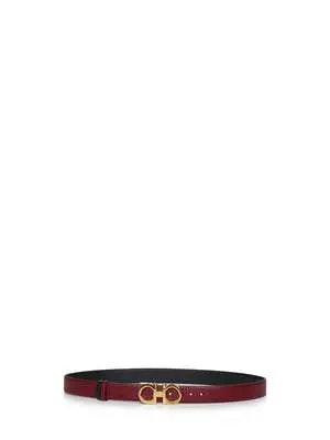 FERRAGAMO Burgundy And Black Leather Gancini Reversible Belt - Multicolor