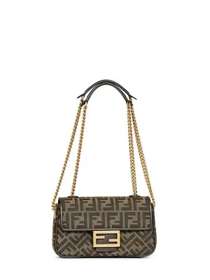 Fendi Brown Baguette Chain Midi Crossbody Bag - Multicolor