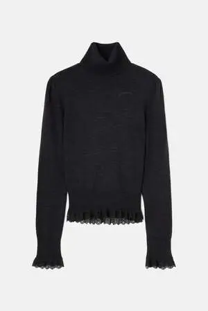 GANNI Merino Turtleneck With Lace Details - Multicolor