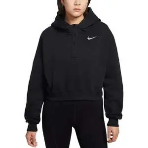 Nike Phoenix Fleece Oversized Cropped Henley Hoodie 'black Sail - Black/sail