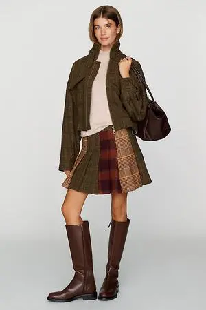 ROWING BLAZERS Wool Blend Mixed Pleated Mi Skirt