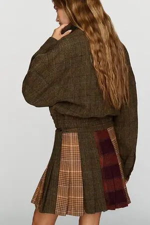 ROWING BLAZERS Wool Blend Mixed Pleated Mi Skirt