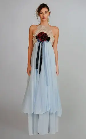 SALMA OSMAN Floral Appliqué Lace Gown
