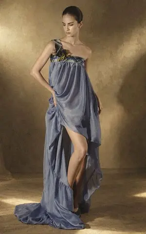 SALMA OSMAN Beaded One-shoulder Draped Silk-blend Gown