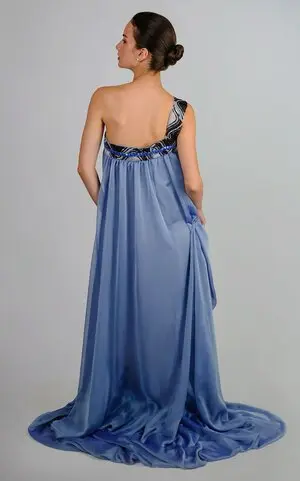 SALMA OSMAN Beaded One-shoulder Draped Silk-blend Gown