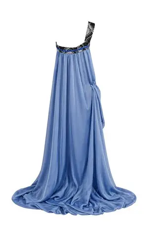 SALMA OSMAN Beaded One-shoulder Draped Silk-blend Gown