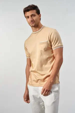 GARNET Classic-fit Crewneck Cotton Pocket T-shirt - Sand