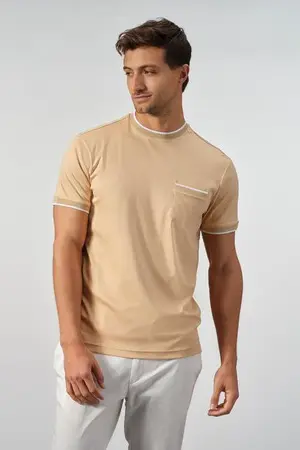 GARNET Classic-fit Crewneck Cotton Pocket T-shirt - Sand