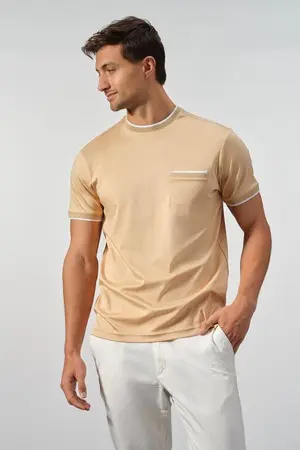 GARNET Classic-fit Crewneck Cotton Pocket T-shirt - Sand