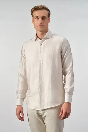 GARNET Linen-blend Long Sleeve Dress Shirt