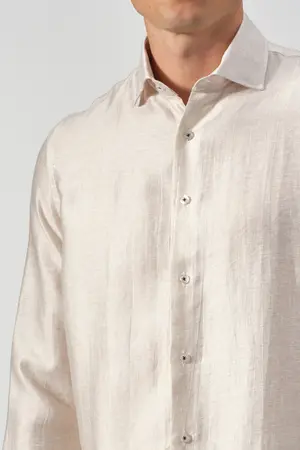 GARNET Linen-blend Long Sleeve Dress Shirt