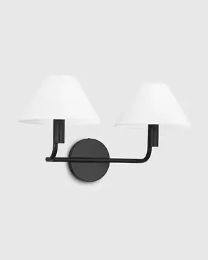 Quince Contemporary Steel Sconce With Linen Shades - Black