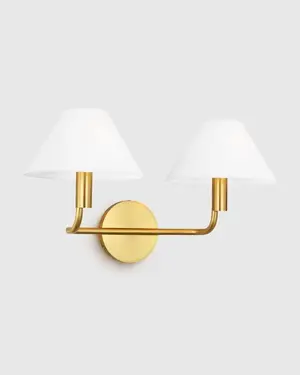 Quince Contemporary Steel Sconce With Linen Shades - Brass