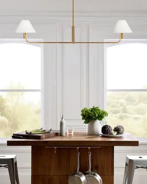 Quince Contemporary Steel Chandelier With Linen Shades - Brass